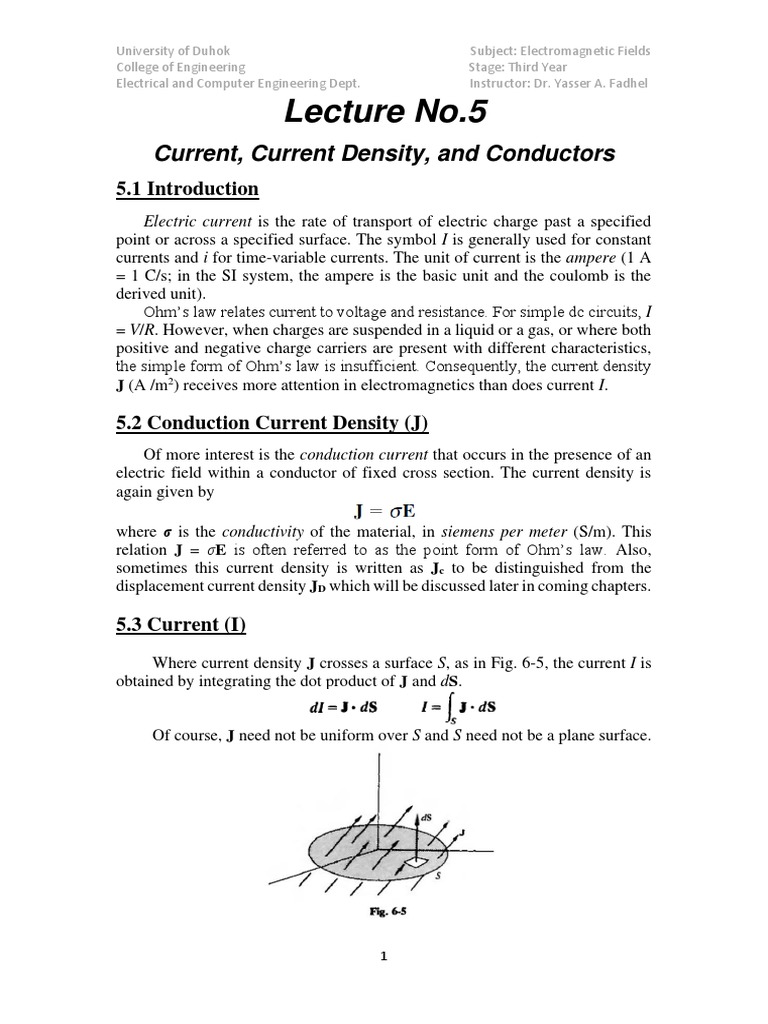 Lecture No.5: Current, Current Density, and Conductors | PDF | Electric ...