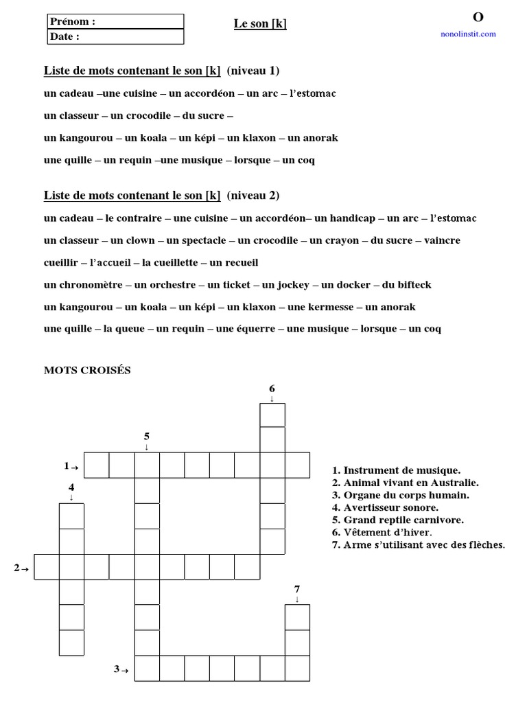Liste de mots avec le son [k] | PDF | La nature | Loisirs