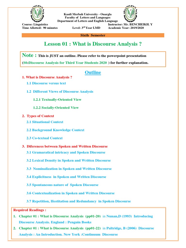 Lesson 01 What Is Discourse Analysis | PDF