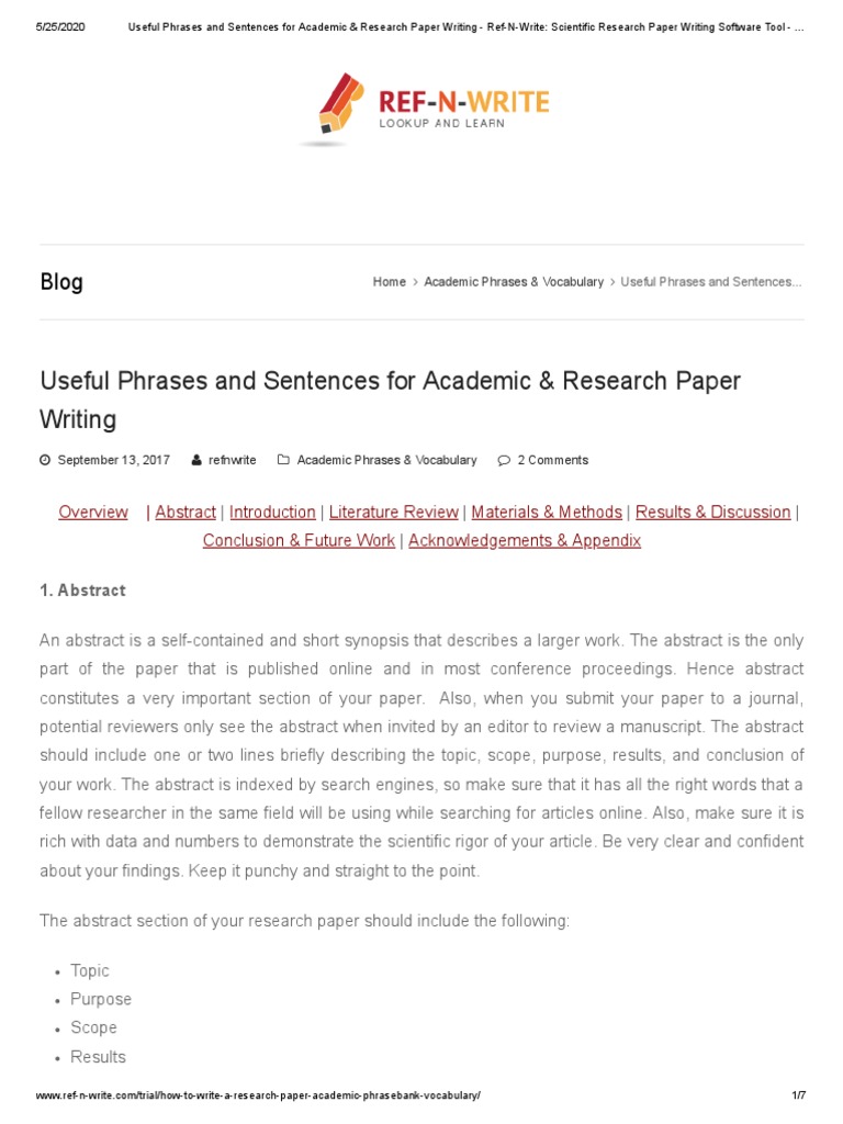 Useful Phrases and Sentences For Academic & Research Paper Writing | PDF