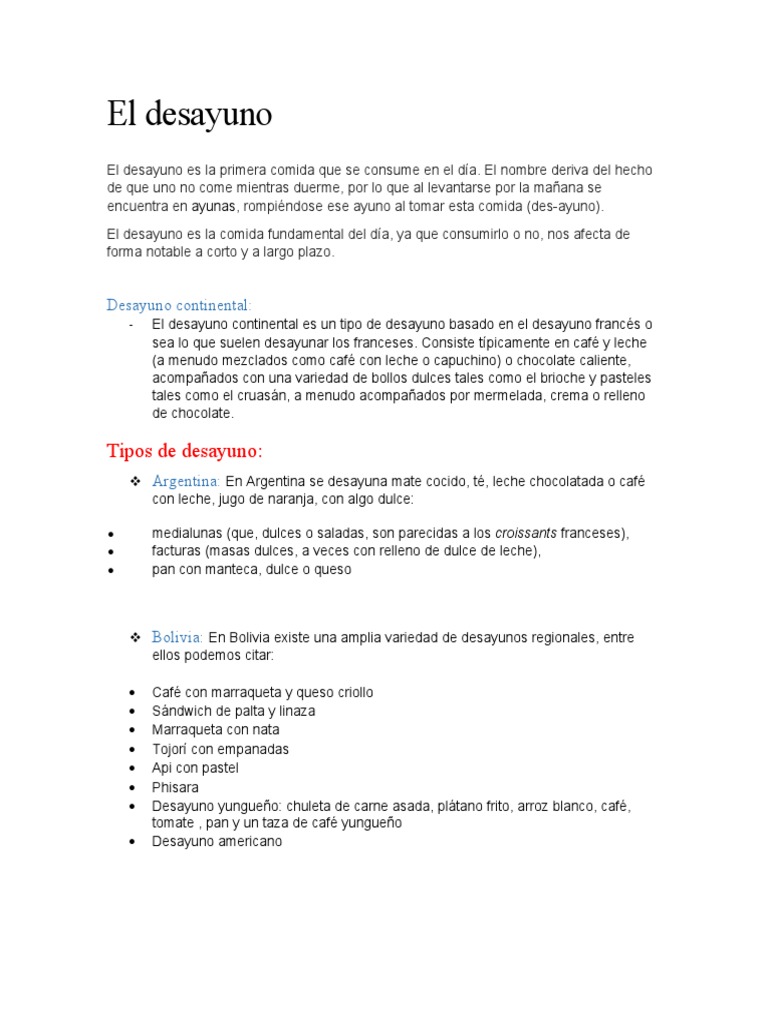 Variedades de Desayuno en América Latina | PDF | Alimentos | Cocina