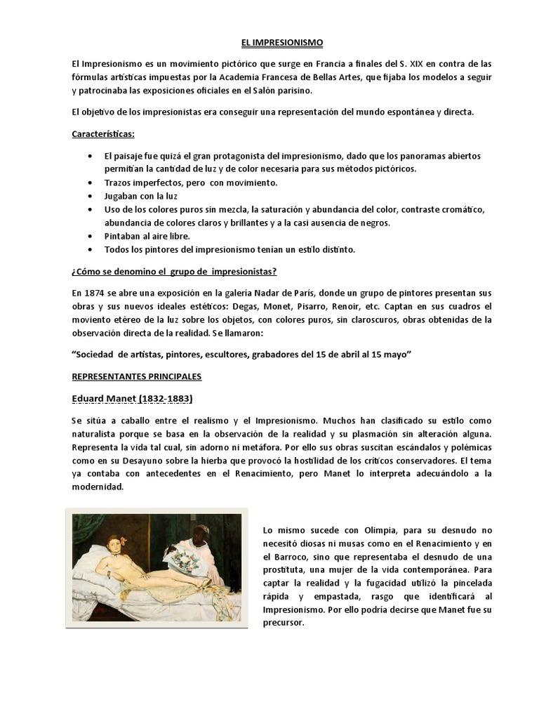 El Impresionismo | PDF | Impresionismo | Pierre Auguste Renoir