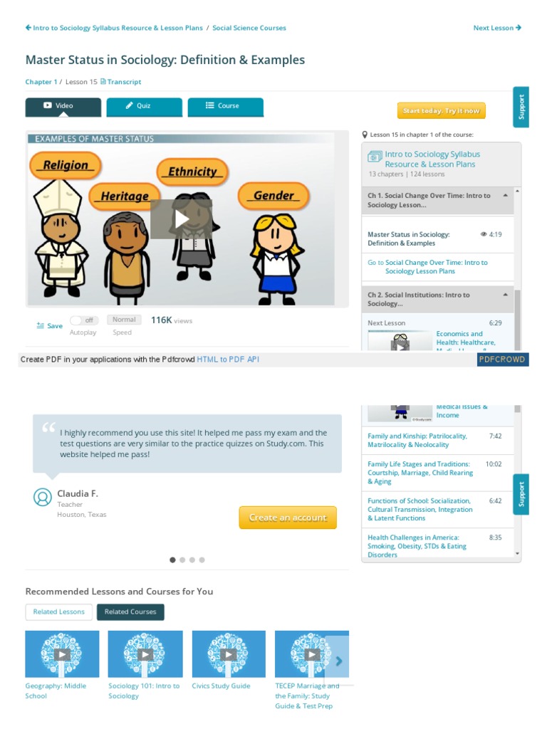 Master Status in Sociology: de Nition & Examples | Download Free PDF ...