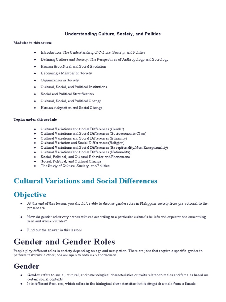 Gender and Gender Roles: Cultural Variations and Social Differences ...