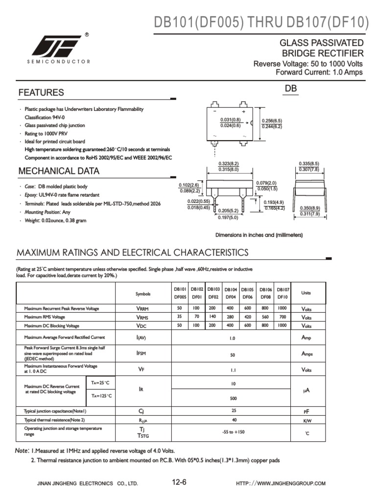 DB101 (DF005) THRU DB107 (DF10) : Glass Passivated Bridge Rectifier ...