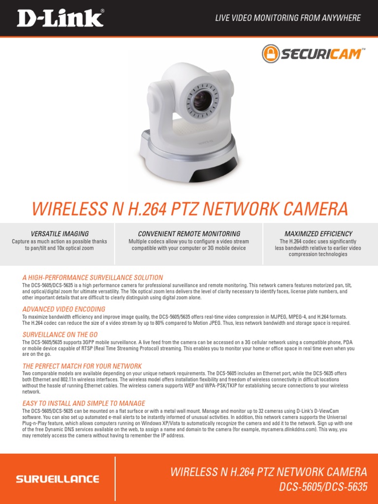 Wireless N H.264 PTZ Network Camera Dcs-5605/Dcs-5635 | PDF | Streaming Media | Computer Network