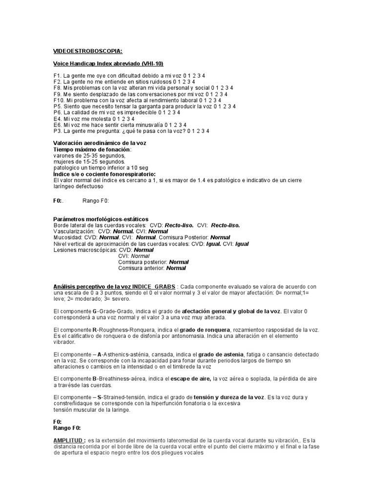 Protocolo Ficha Estroboscopia (Explicaciones) | PDF | Fase (ondas) | Ligero