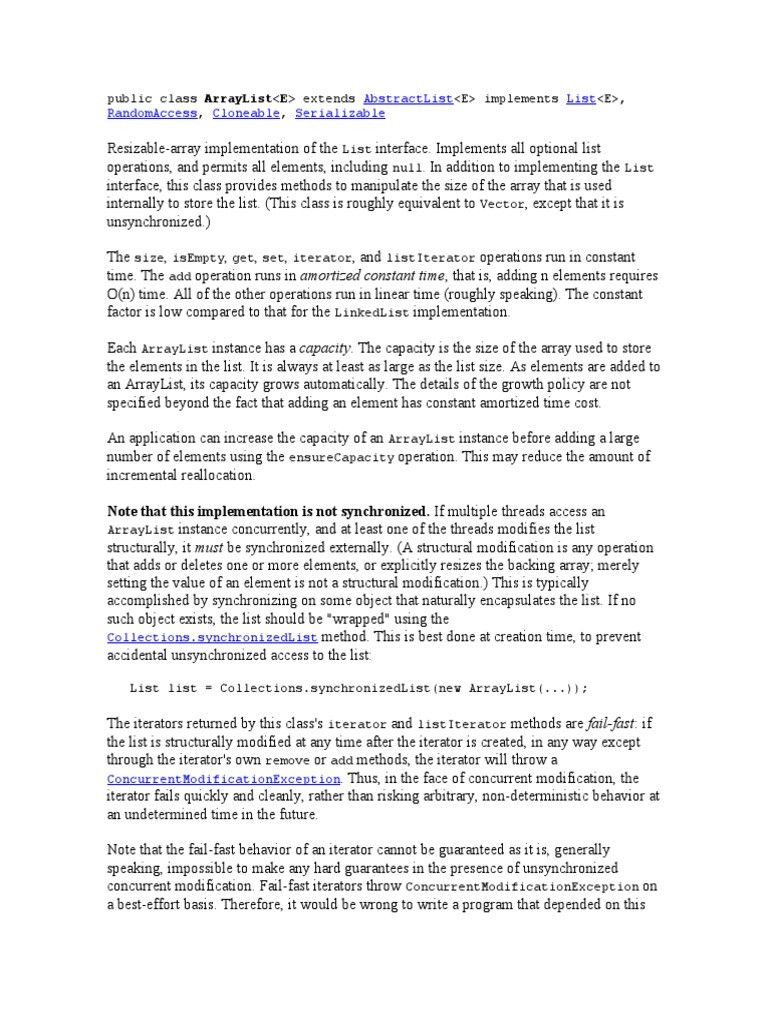 Abstractlist List Randomaccess Cloneable Serializable | PDF | Array Data Structure | Information ...