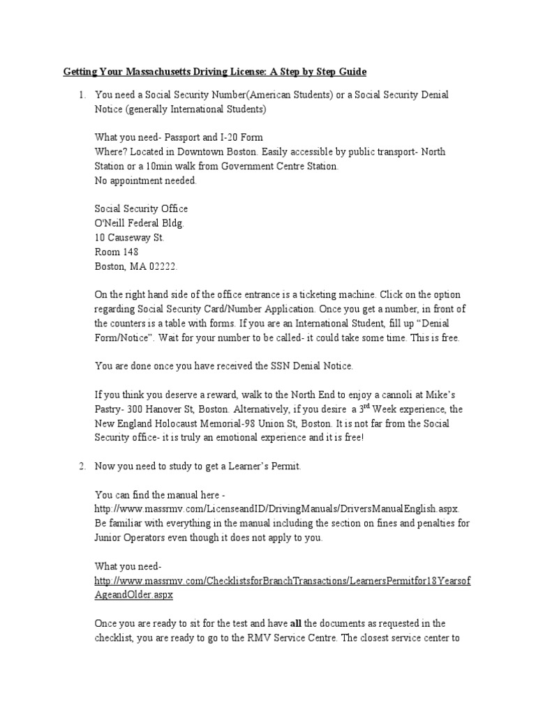 Massachusetts Driver's License Guide | PDF | Driver's License | Social ...