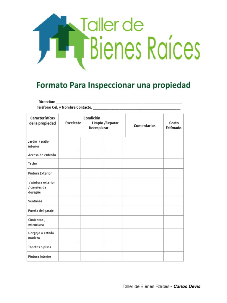 Bienes Raices Formato para Inspeccionar Una Propiedad | PDF | Inicio | Temperatura