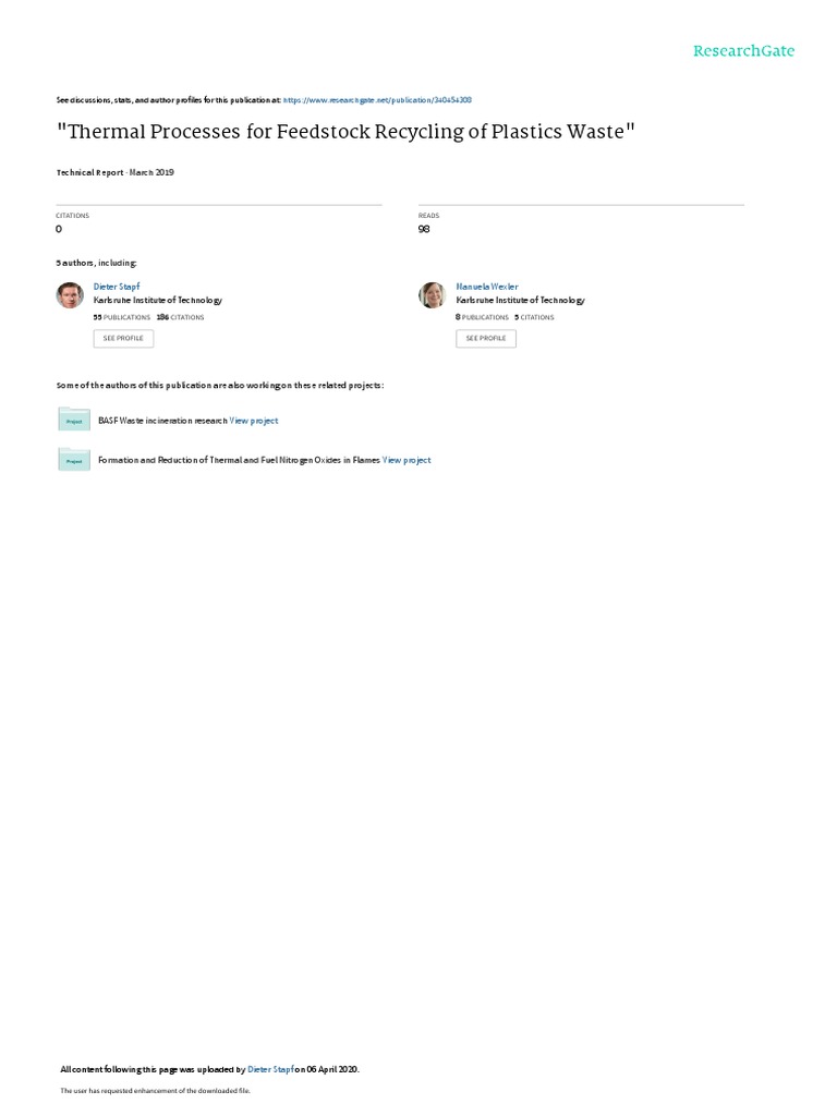 Thermal Recycling of Plastic Waste | PDF | Recycling | Gasification