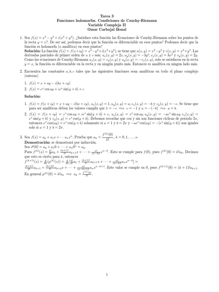 Funciones Holomorfas. Condiciones de | PDF | Función holomorfa | Análisis complejo