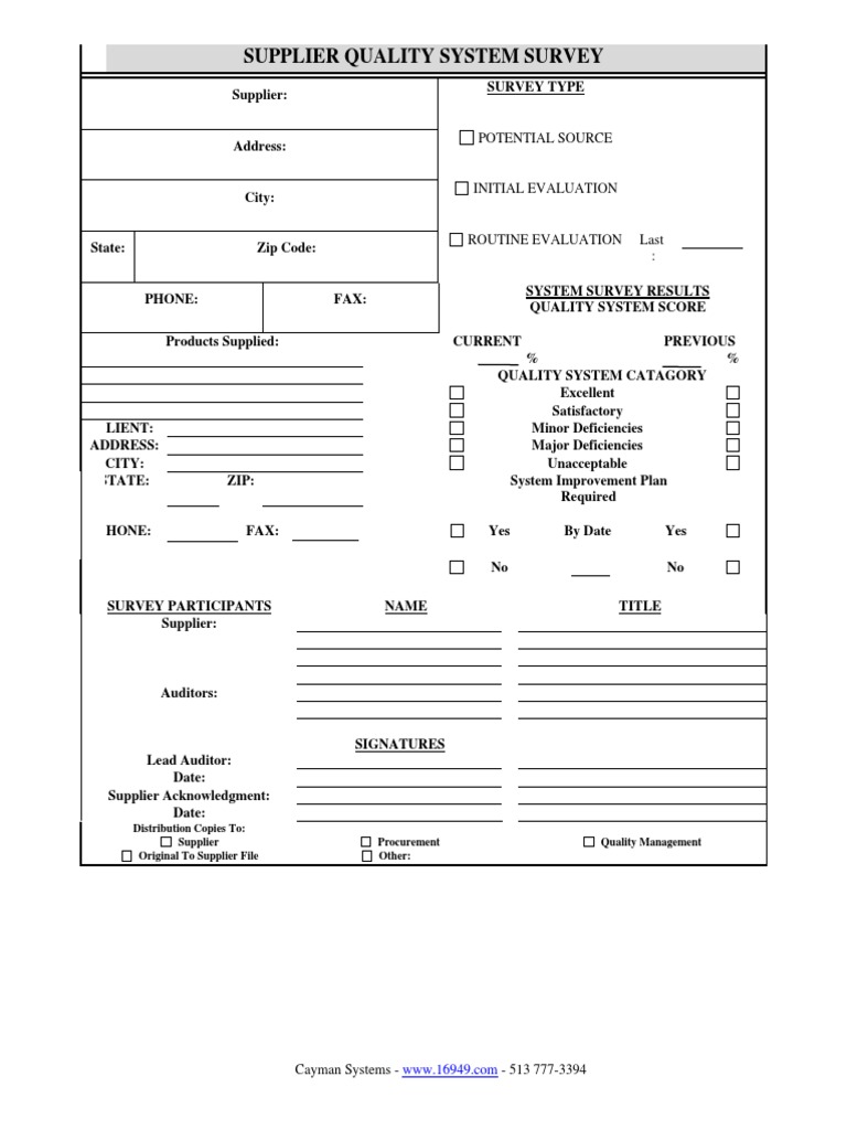 Supplier Quality System Survey: Potential Source | PDF | Quality ...