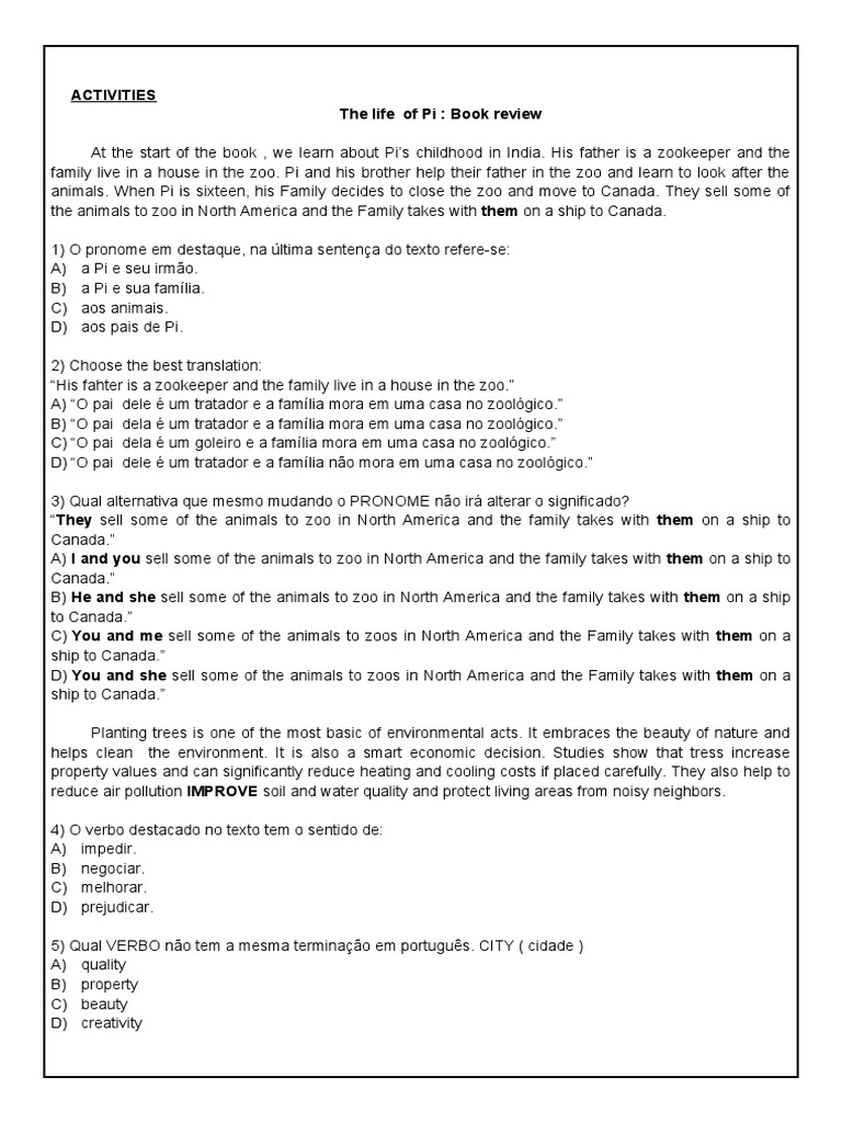 Activities The Life of Pi: Book Review | PDF