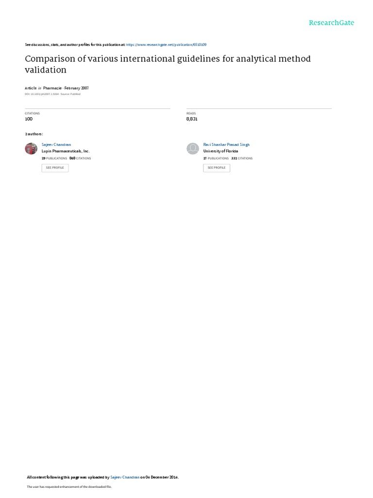 Comparison of Various International Guidelines For Analytical Method ...