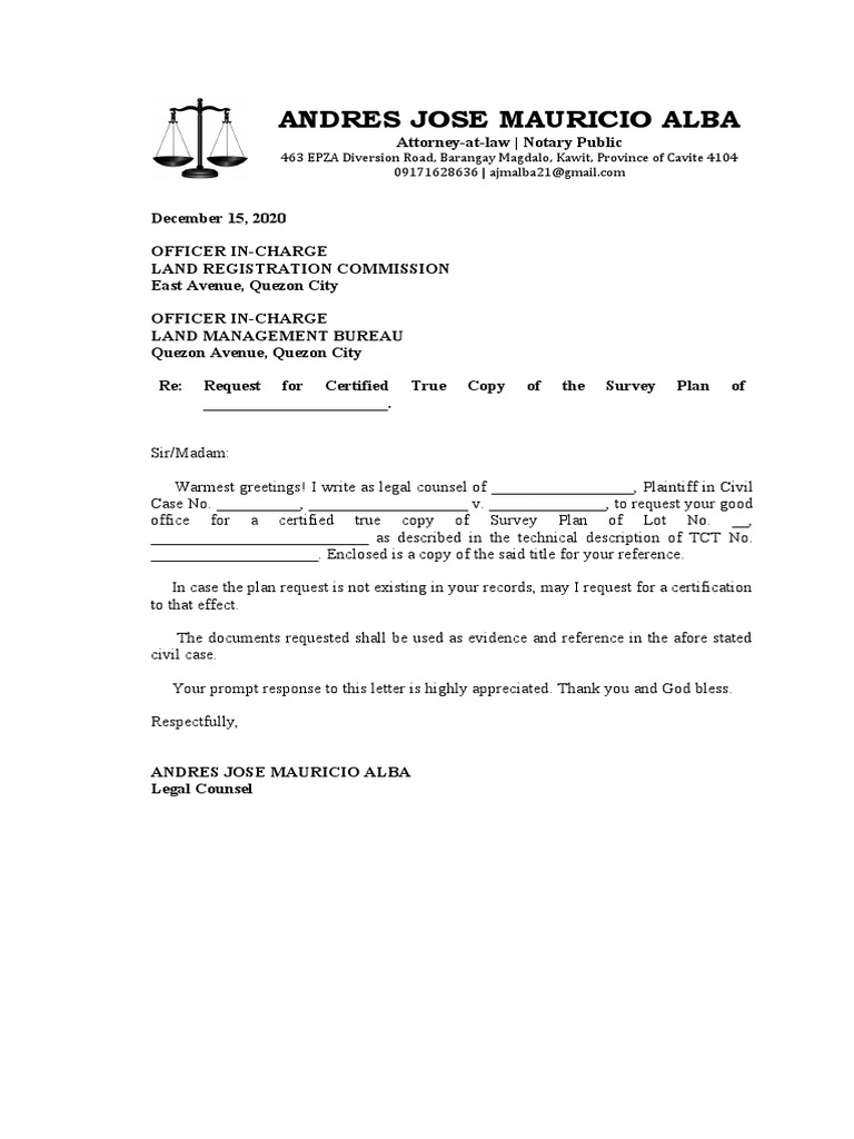 Legal Request for Survey Plan Copy | PDF | Law