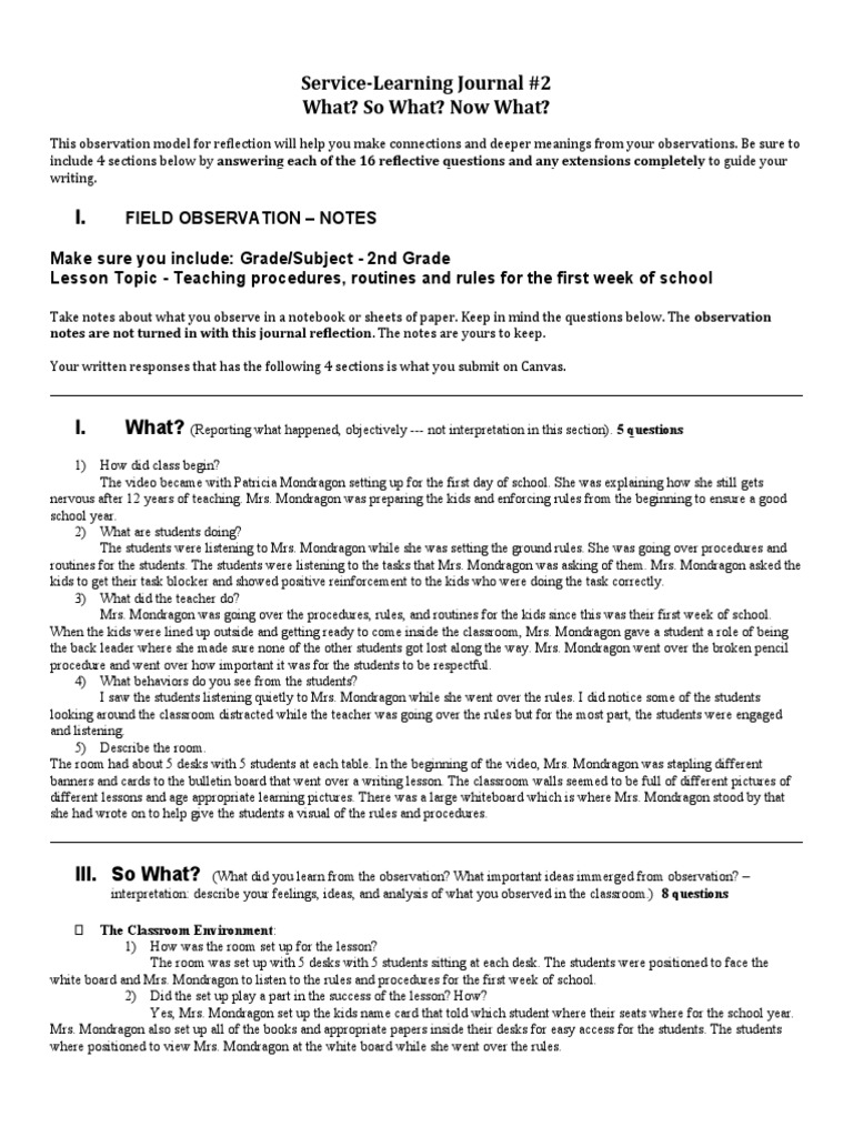 Service Learning Journal 2-3 2 | PDF | Service Learning | Classroom