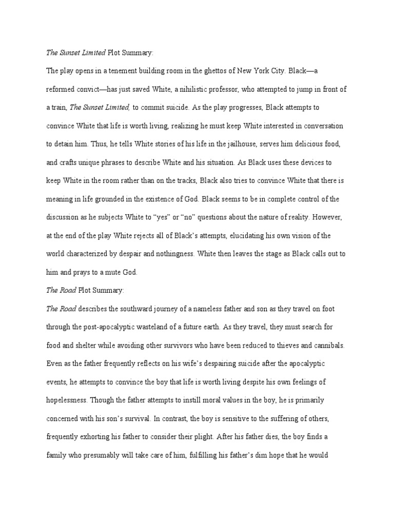 The Sunset Limited Plot Summary | PDF | Truth | Metaphysics