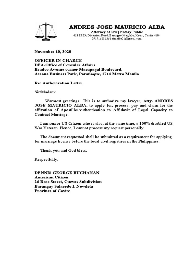 Authorization Letter - Apostille | PDF