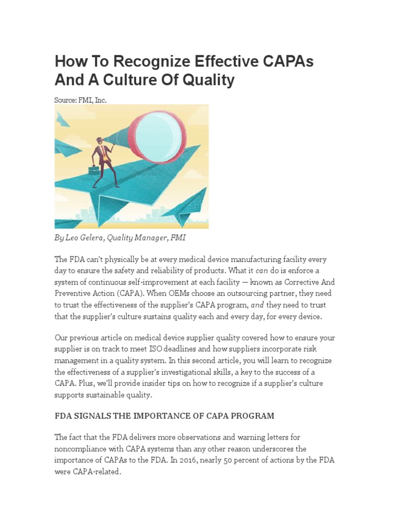 How To Recognize Effective CAPAs and A Culture of Quality (Caso #3 ...
