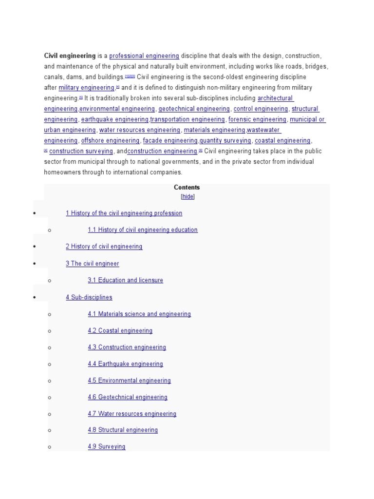 Overview of Civil Engineering Disciplines | PDF | Control Theory ...