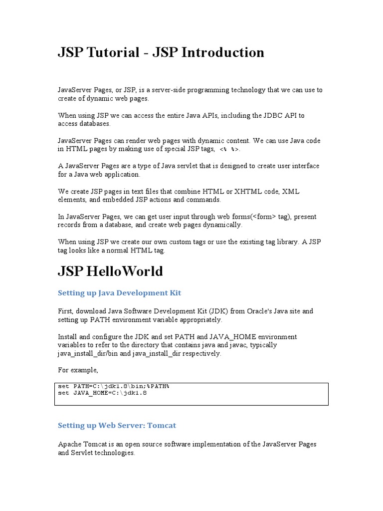 JSP Tutorial - JSP Introduction: Setting Up Java Development Kit | PDF ...