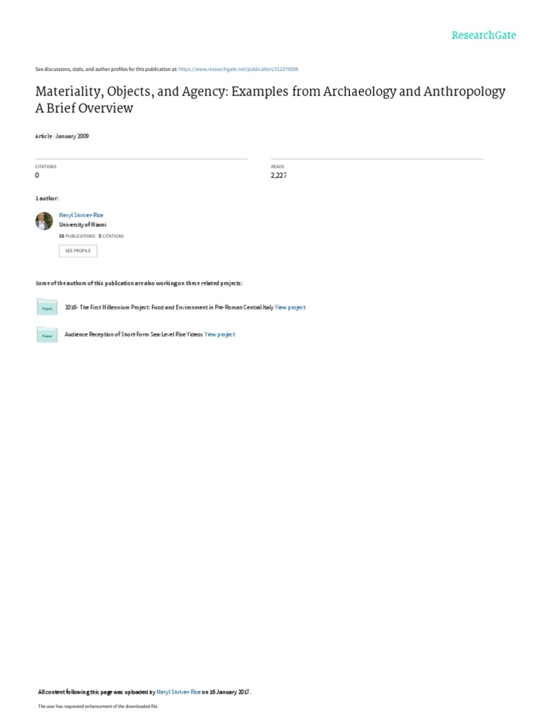 Materiality, Objects, and Agency: Examples From Archaeology and ...