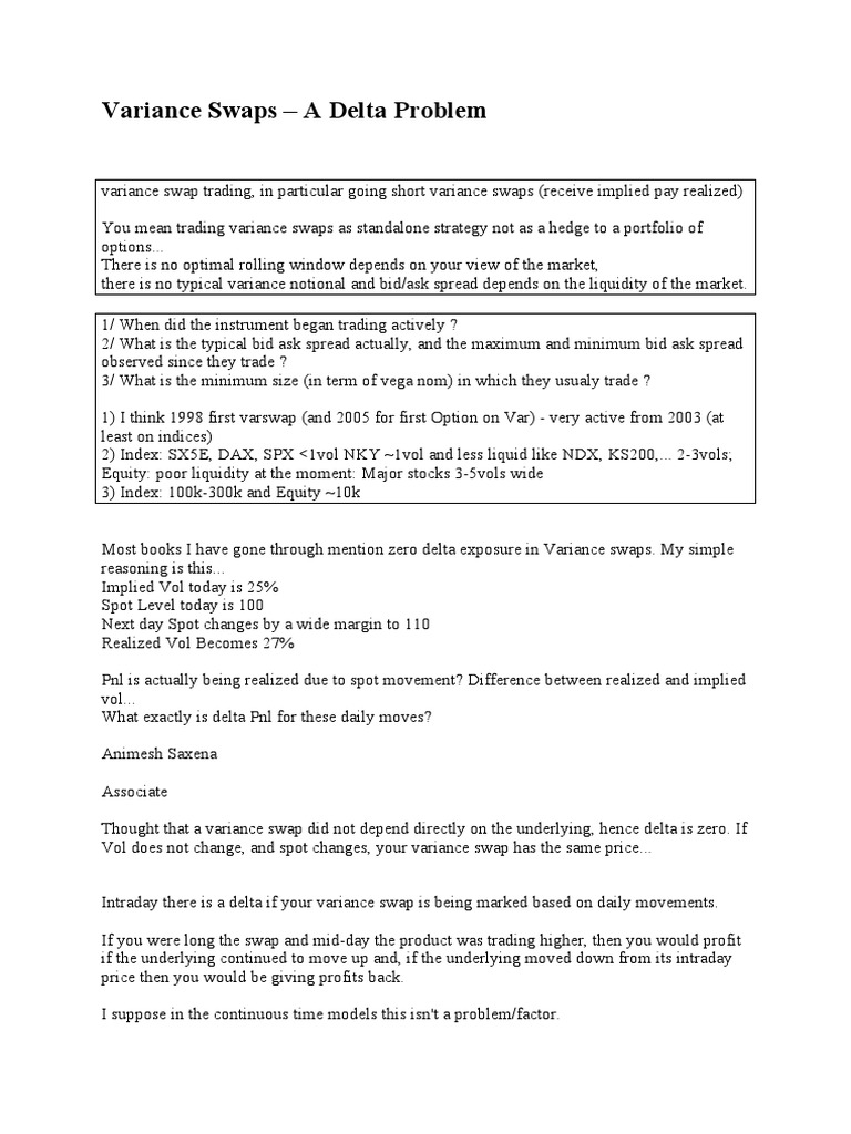 Variance Swaps - Delta Hedging | PDF | Greeks (Finance) | Option (Finance)