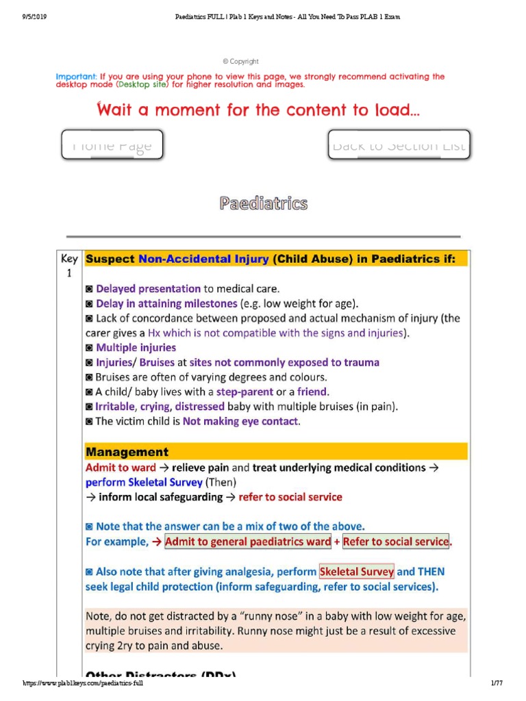 Paediatrics FULL - Plab 1 Keys and Notes - All You Need To Pass PLAB 1 ...