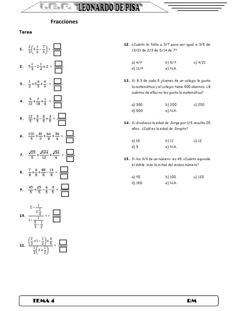 Fracciones - Tarea | PDF