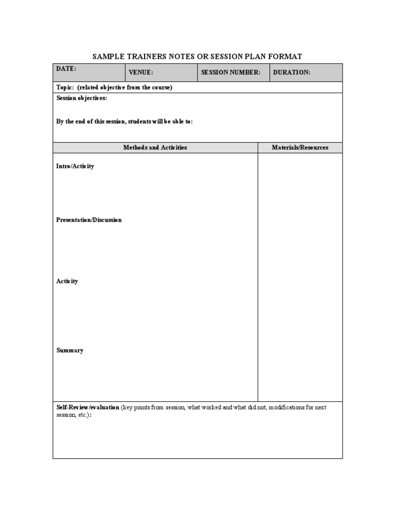 Training Session Plan Template | PDF | Career & Growth