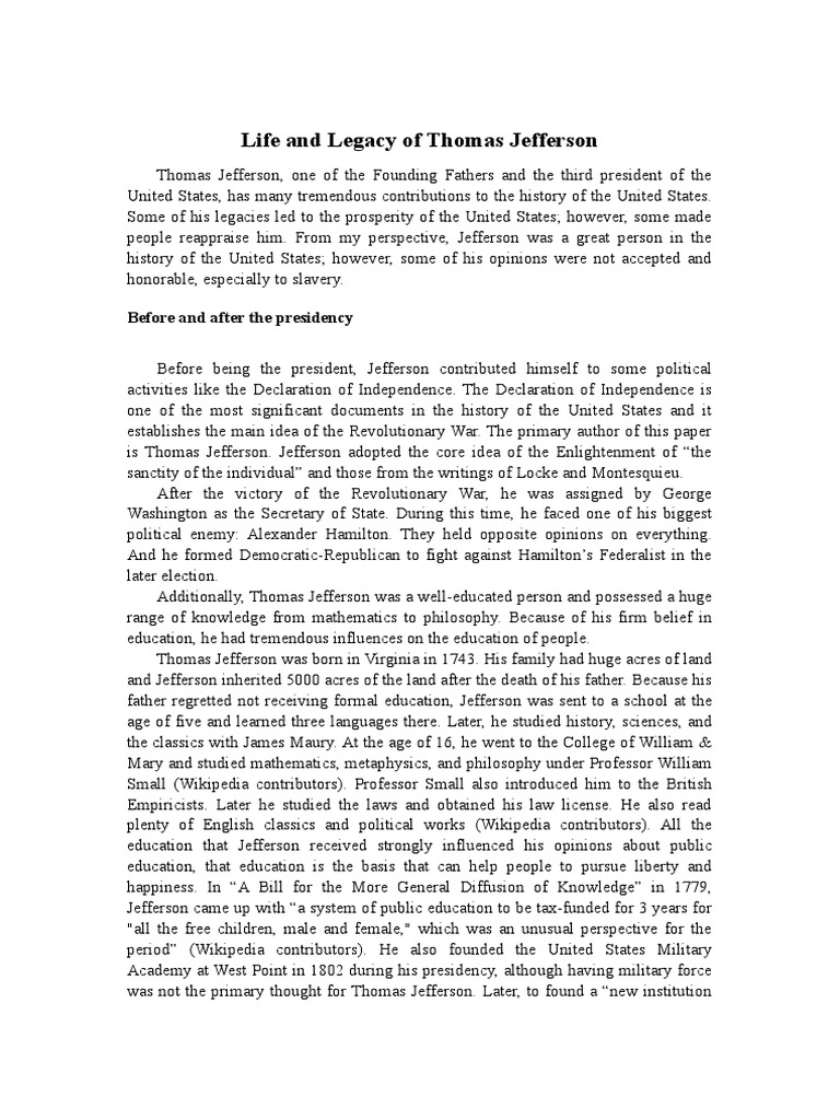 Life and Legacy of Thomas Jefferson | PDF | Louisiana Purchase | Thomas ...