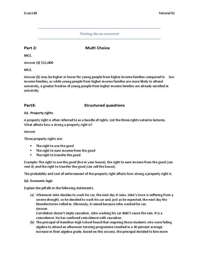 Econ130 Tutorial 01 | PDF | Economies | Teaching Mathematics