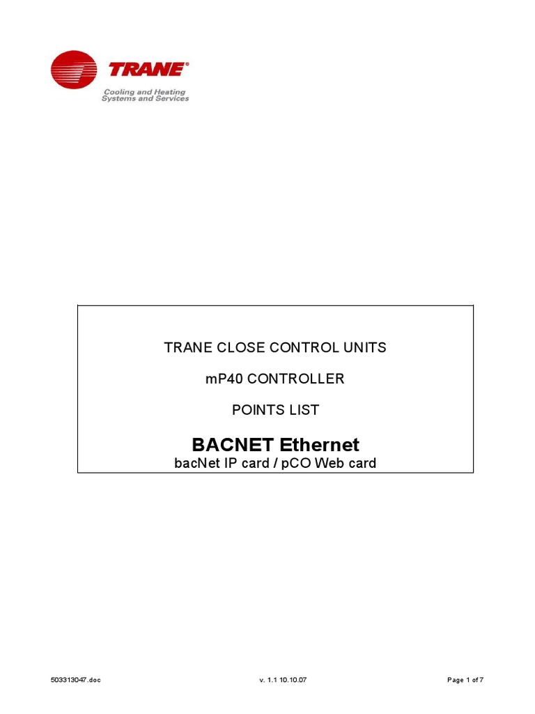 Trane mP40 Controller BACnet Points List | PDF | Relative Humidity ...