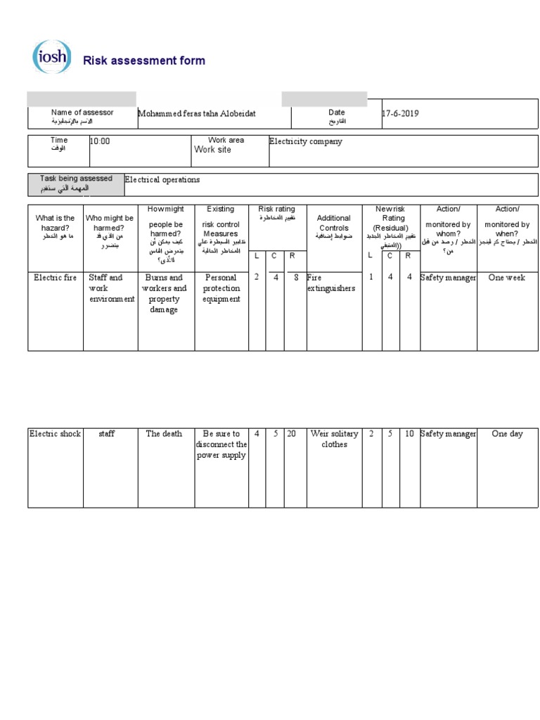 Risk Assessment Form | PDF | Public Health | Prevention
