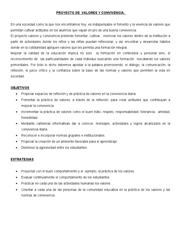 Proyecto de Valores y Convivencia | PDF