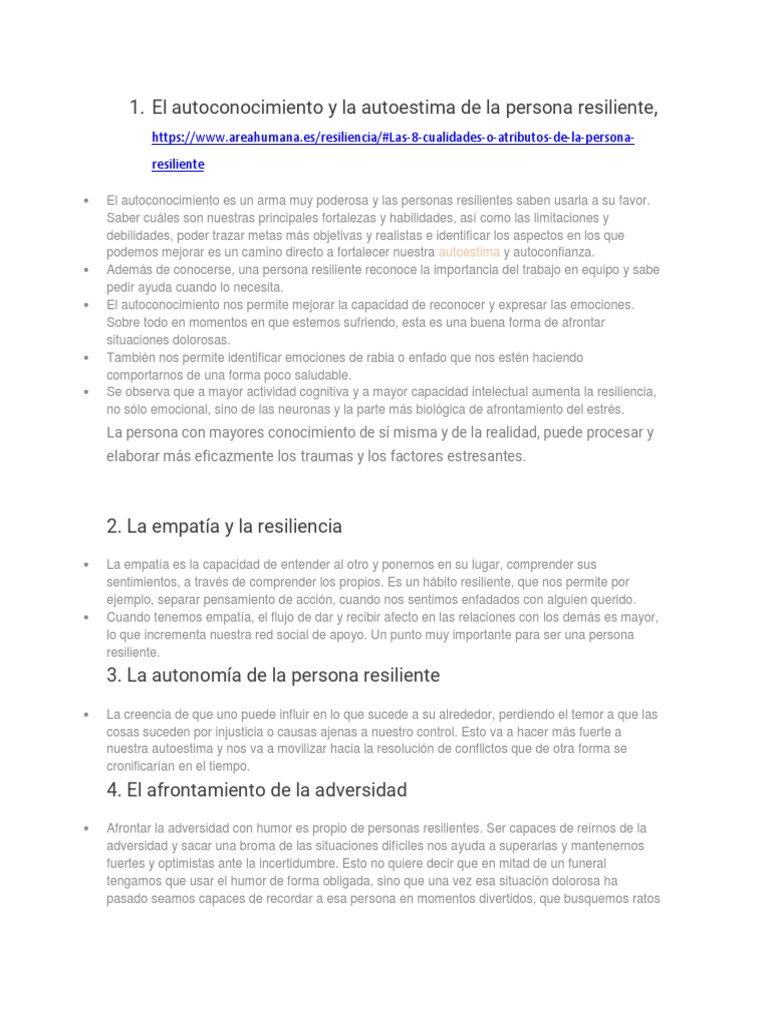 El Autoconocimiento y La Autoestima de La Persona Resiliente | PDF ...