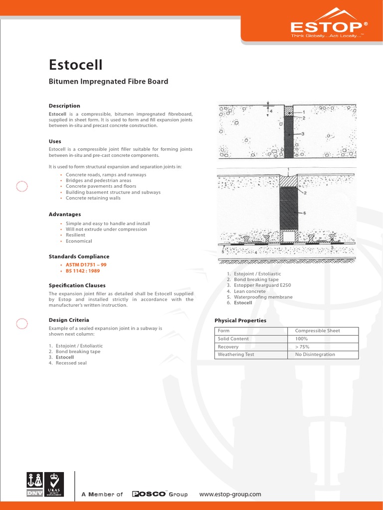 Estocell: Bitumen Impregnated Fibre Board | PDF | Road | Asphalt