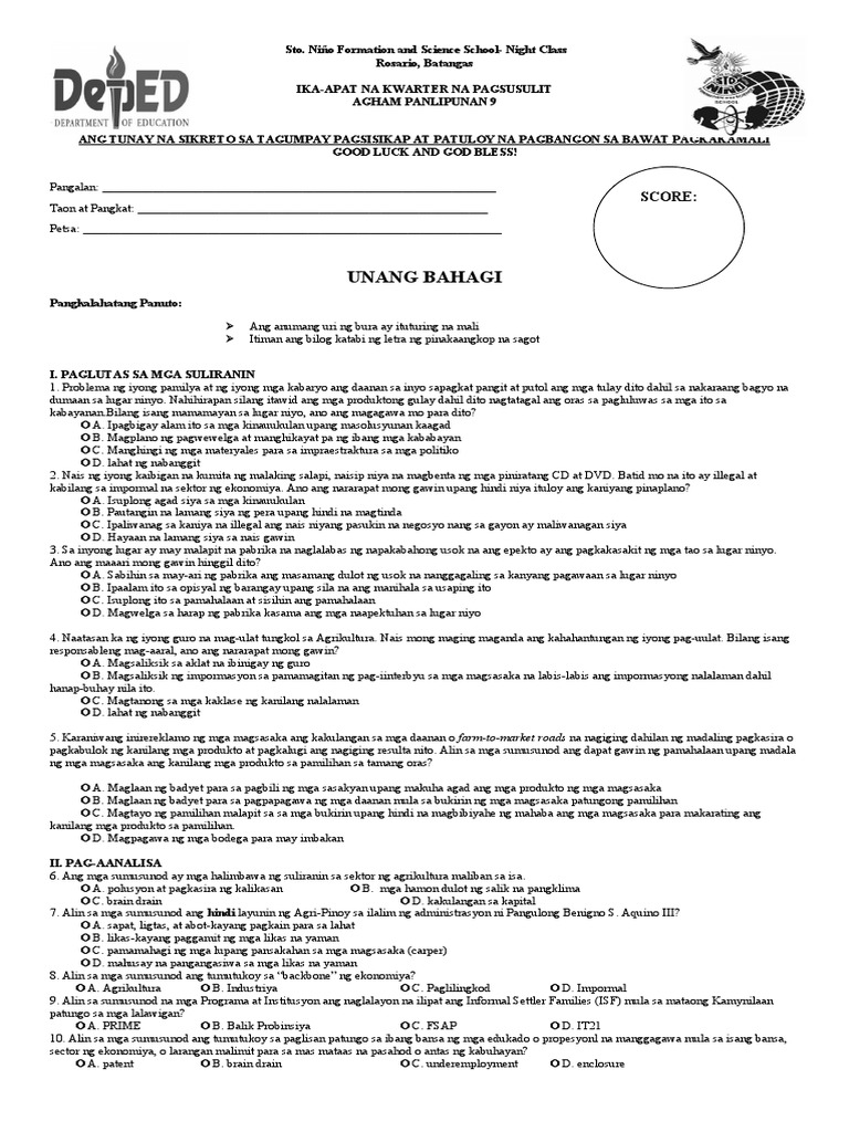 Fourth Quarter Test in AP 9 | PDF