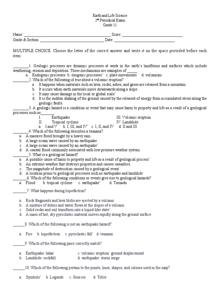Grade 11 Earth Science Exam Module 2 | PDF | Geology | Earthquakes