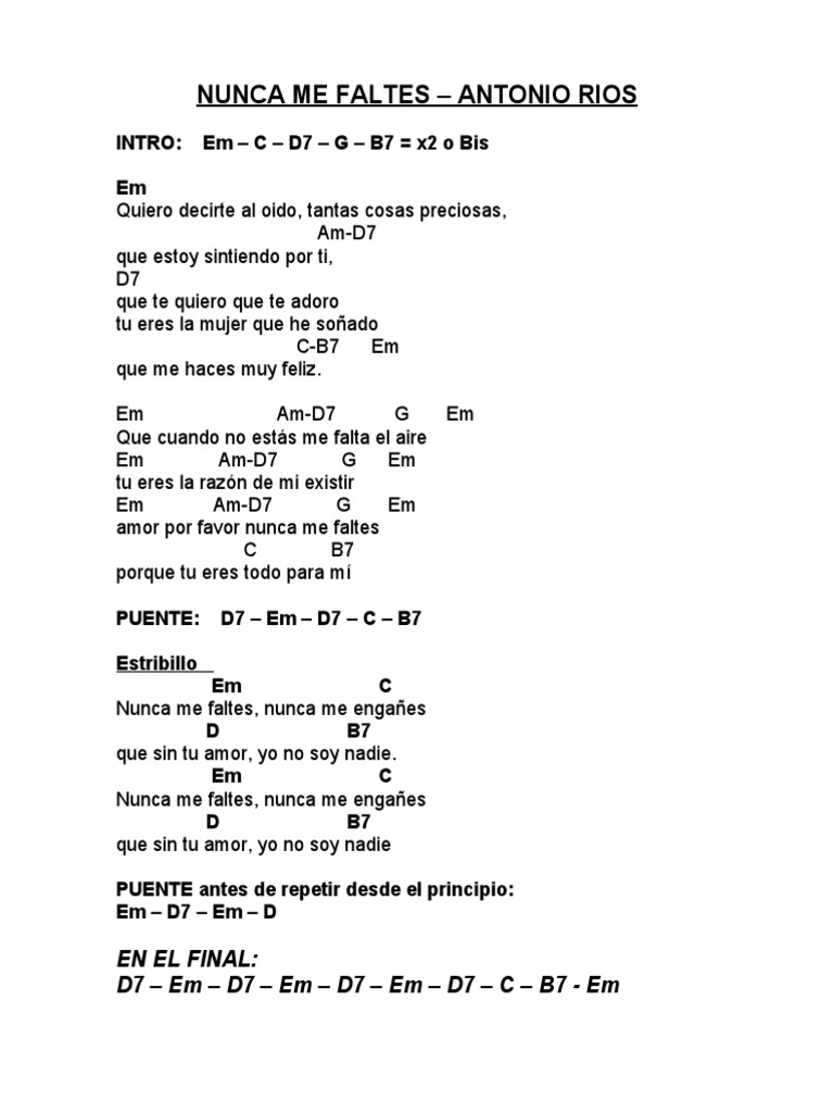 Nunca Me Faltes - Antonio Rios - Letra y Acordes | PDF
