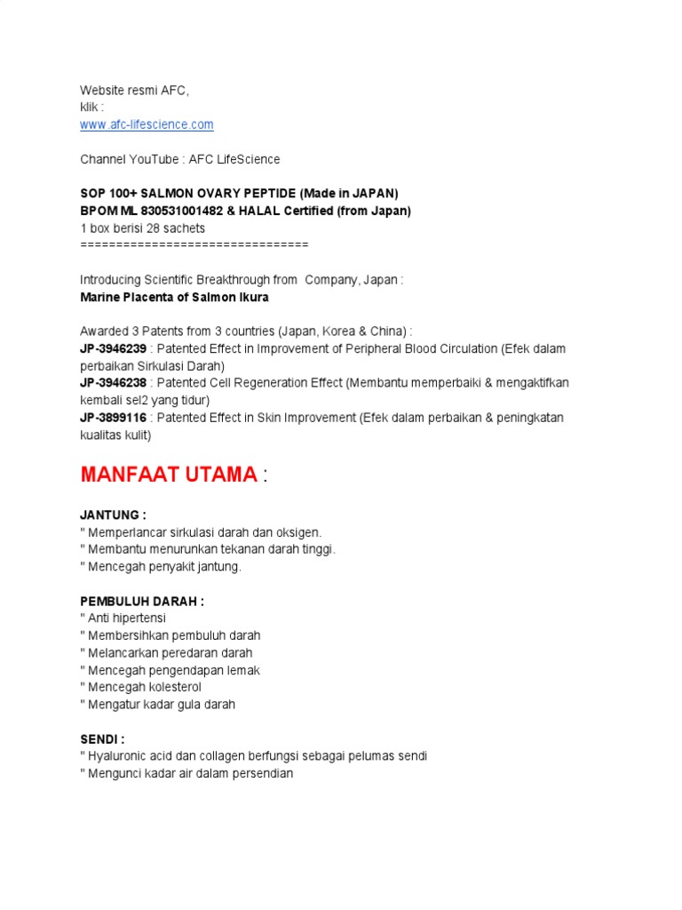 Manfaat Produk AFC Life Science | PDF | Kesehatan Holistik | Sains ...