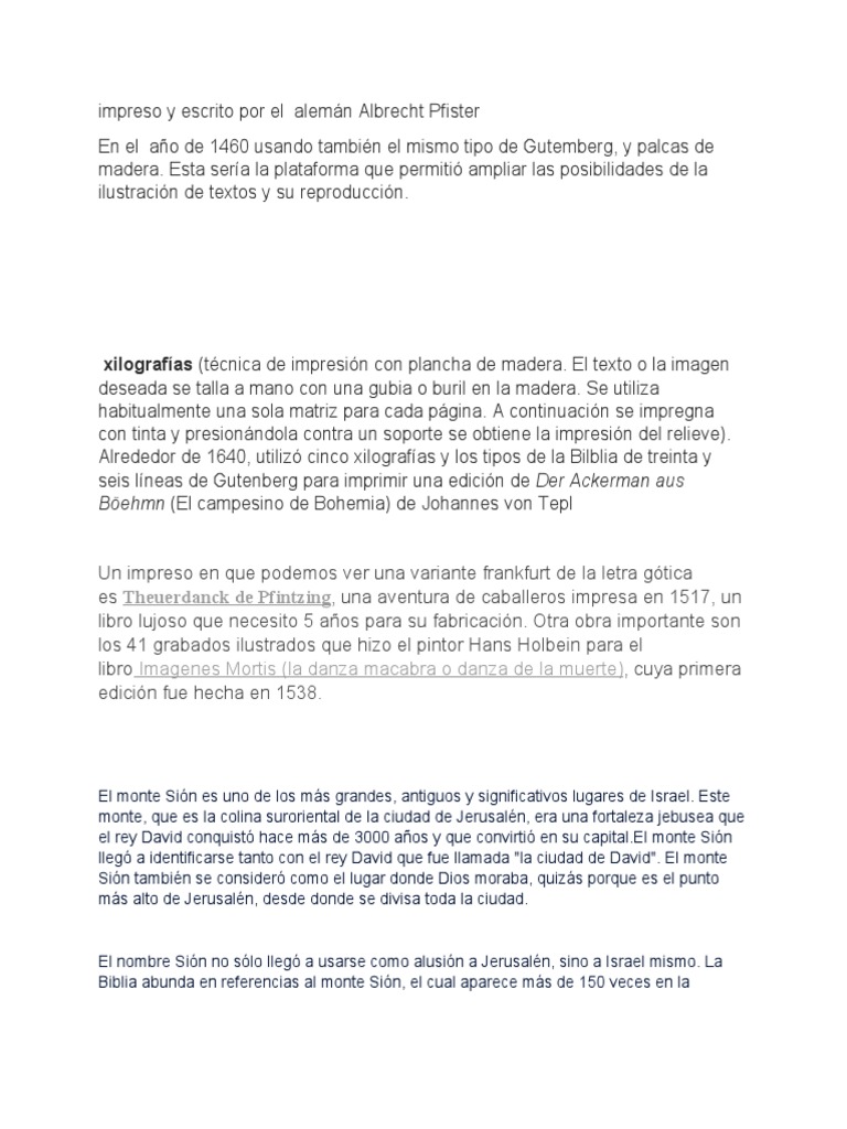 Impreso y Escrito Por El Alemán Albrecht Pfister | PDF | Xilografías ...