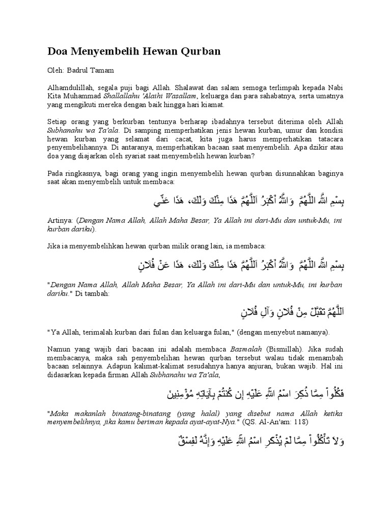Doa Menyembelih Hewan Qurban | PDF