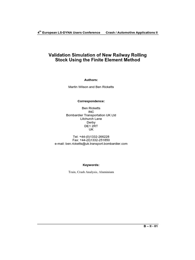Validation Simulation of New Railway Rolling Stock | PDF | Deformation ...