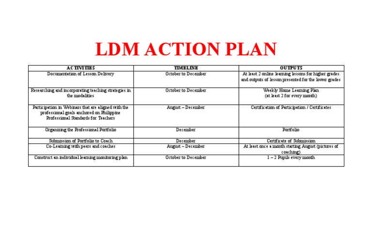LDM Action Plan: Activities Timeline Outputs | PDF