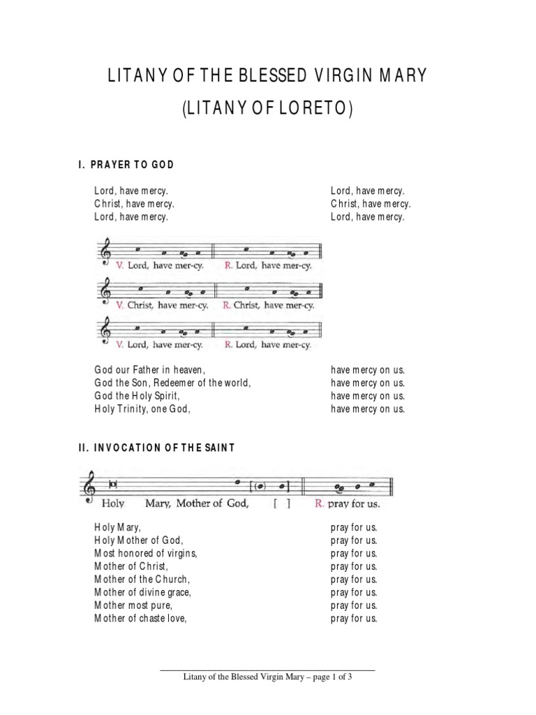 Litany of The Blessed Virgin Mary (Litany of Loreto) : I. Prayer To God ...