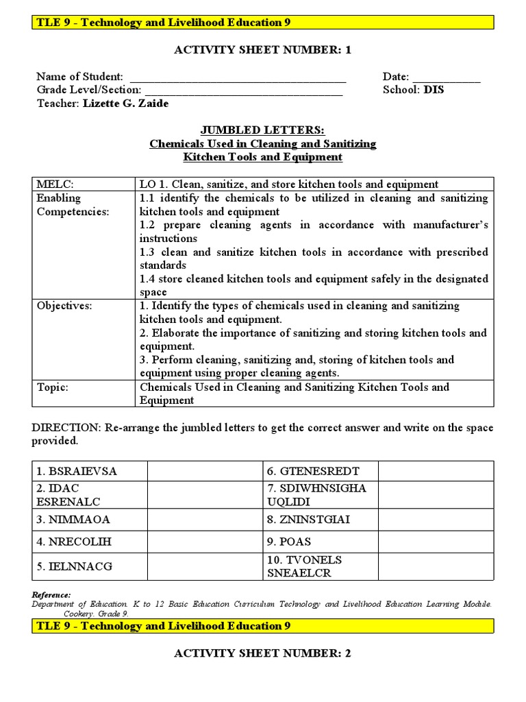 TLE 9 - Technology and Livelihood Education 9 Activity Sheet Number: 1 ...
