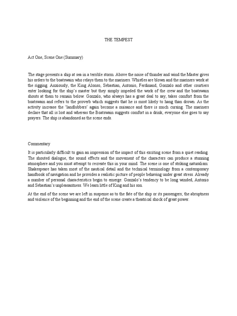 THE TEMPEST Act One Summary and Commentary | The Tempest
