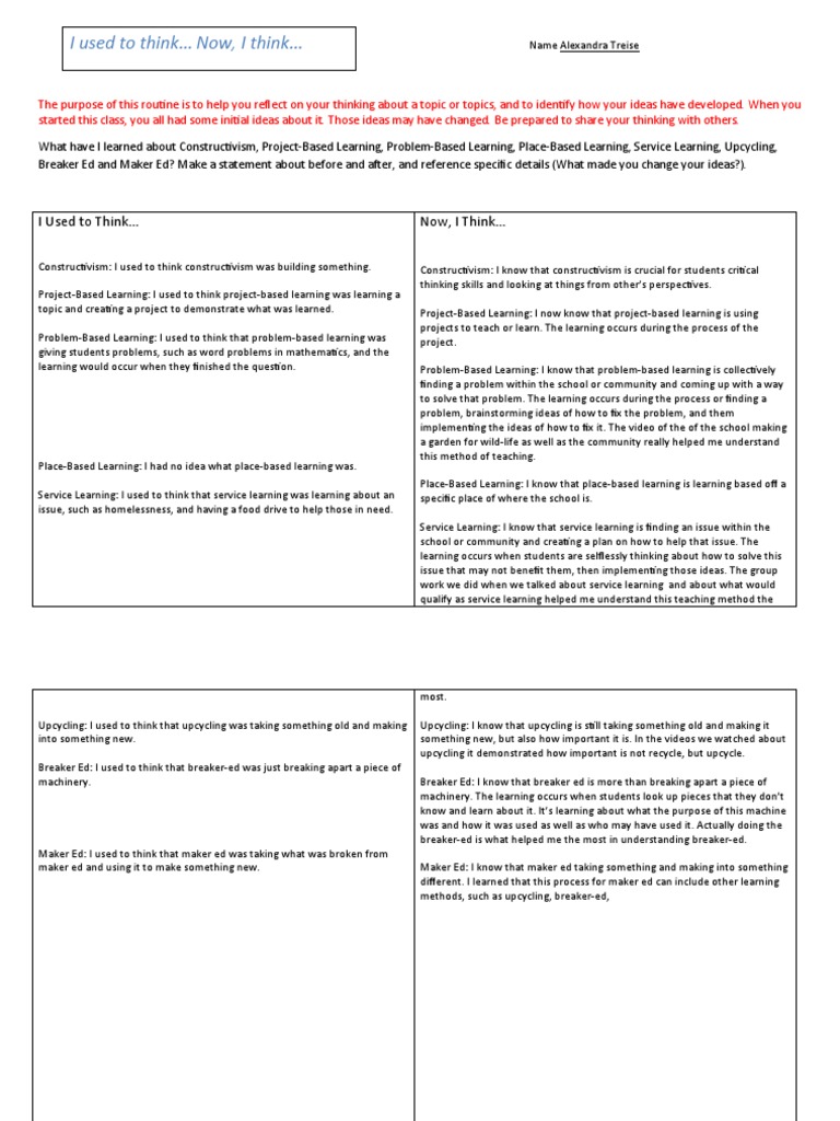 I Used To Think Now I Think Template | PDF | Project Based Learning ...